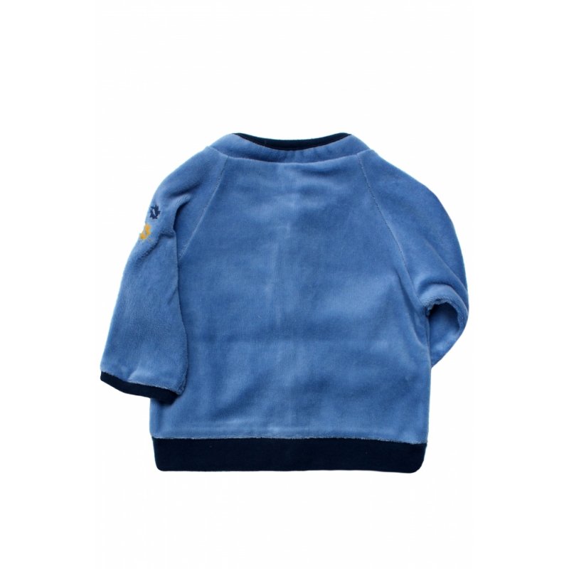 Pippi Cardigan | Velour m. broderi af blade | Riviera Blue